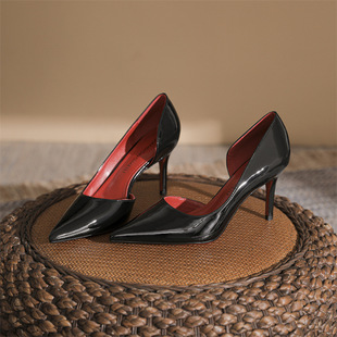 J2785-8 漆皮侧空高跟鞋女2023年新款细跟气质尖头百搭工作单鞋-阿里巴巴