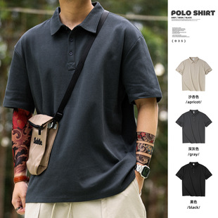 鹿起 美式休闲肌理感短袖POLO衫男士宽松翻领重磅260G高级感T恤夏-阿里巴巴