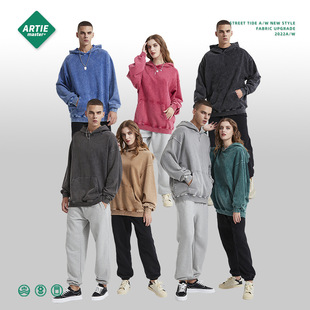 ARTIE男装|重磅420G复古蜡染做旧连帽卫衣宽松洗水男潮牌新款卫衣-阿里巴巴