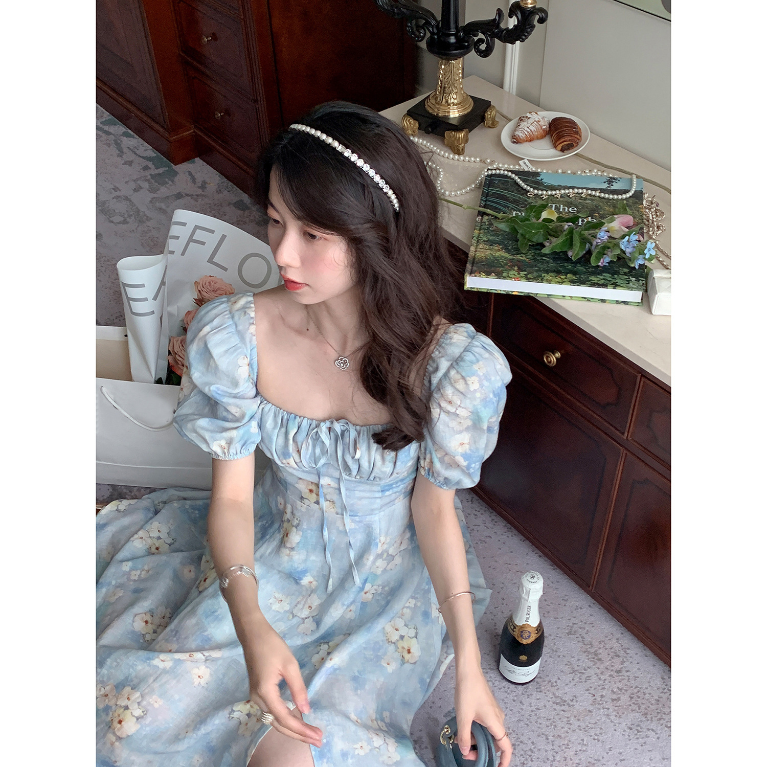 Multicolor Printed Chiffon Dress 2023 Summer New French Puff Sleeve ...