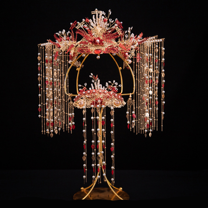 Chinese bride headdress XiuHe atmospheric costume dress red phoenix ...
