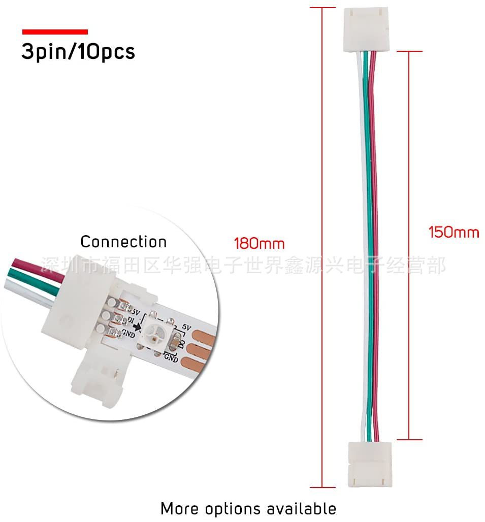 10条 3Pin 10mm幻彩LED灯条免焊卡扣连接器双头带线对接 15CM-阿里巴巴