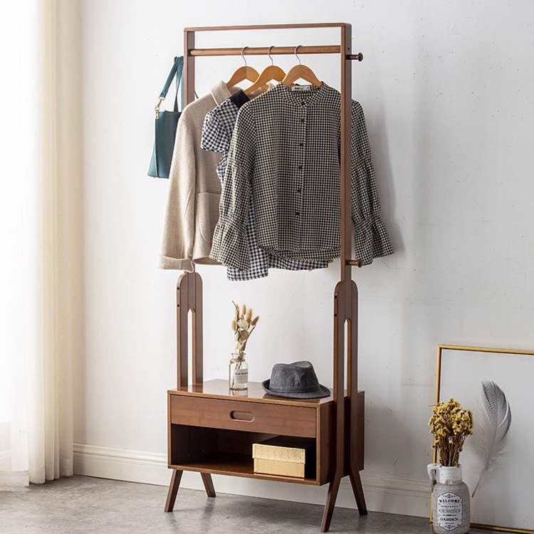 Bedroom Hangers Floor Household Clothes Rack with Drawer Clothes Rack ...