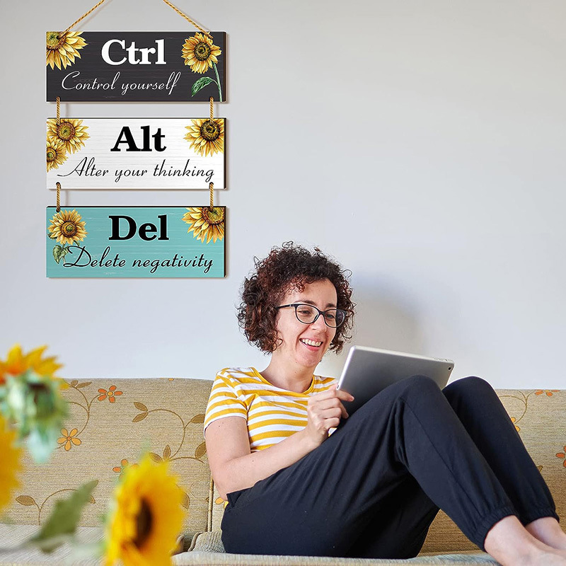 亚马逊向日葵励志木质挂牌办公室壁饰Ctrl+Alt+Del木制悬挂标志-阿里巴巴