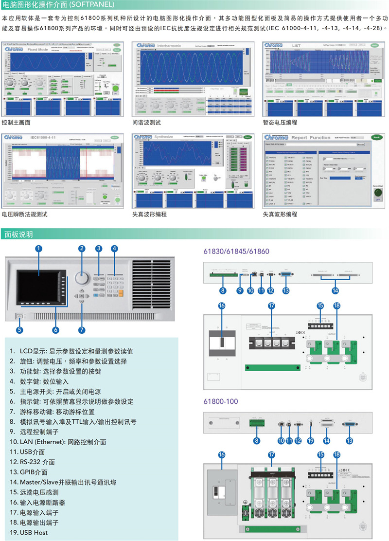 Chroma致茂61830/61845/61860回收式电网模拟电源/负载 61800系列-阿里巴巴