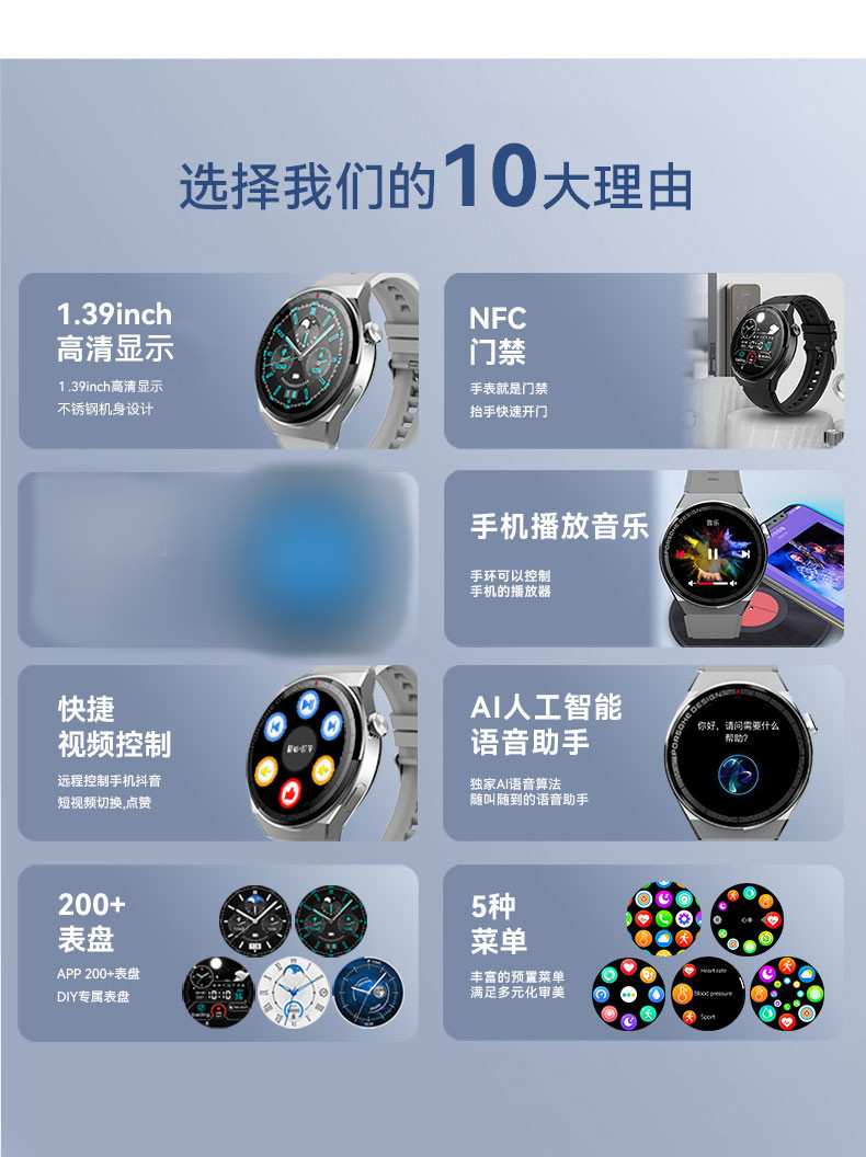 顶配版智能蓝牙手表X5PRO高清圆屏血氧血压NFC多功能运动防水手表-阿里巴巴