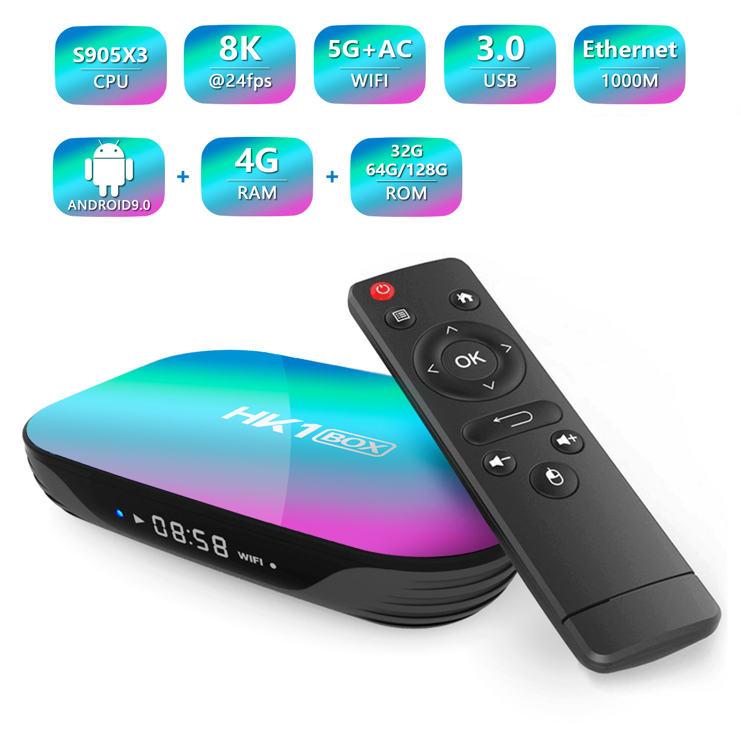 HK1 BOX 机顶盒 S905X3 安卓9.0 TV BOX 网络播放器双频 WIFI+BT-阿里巴巴