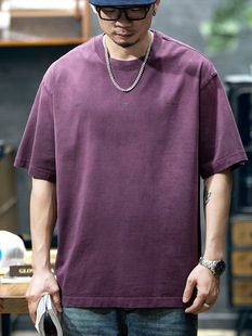 重磅280g渐变短袖t恤男夏季潮牌复古水洗T恤男款美式宽松上衣紫色-阿里巴巴