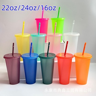 亚马逊爆款单层闪粉吸管杯710ml大容量PP塑料水杯24OZ可印刷logo-阿里巴巴