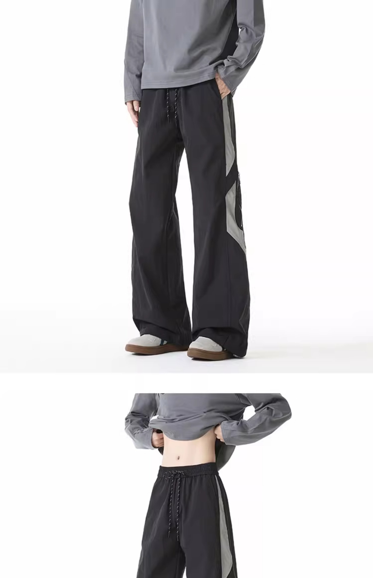 户外撞色拼接工装裤子男秋季潮牌设计感休闲裤高街百搭机能冲锋裤-阿里巴巴