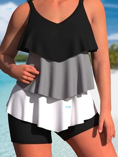 20 Knit Fabric Elegant Plus Size Color Block Swimsuit 20 Knit Fabric Elegant Plus Size Color Block Swimsuit