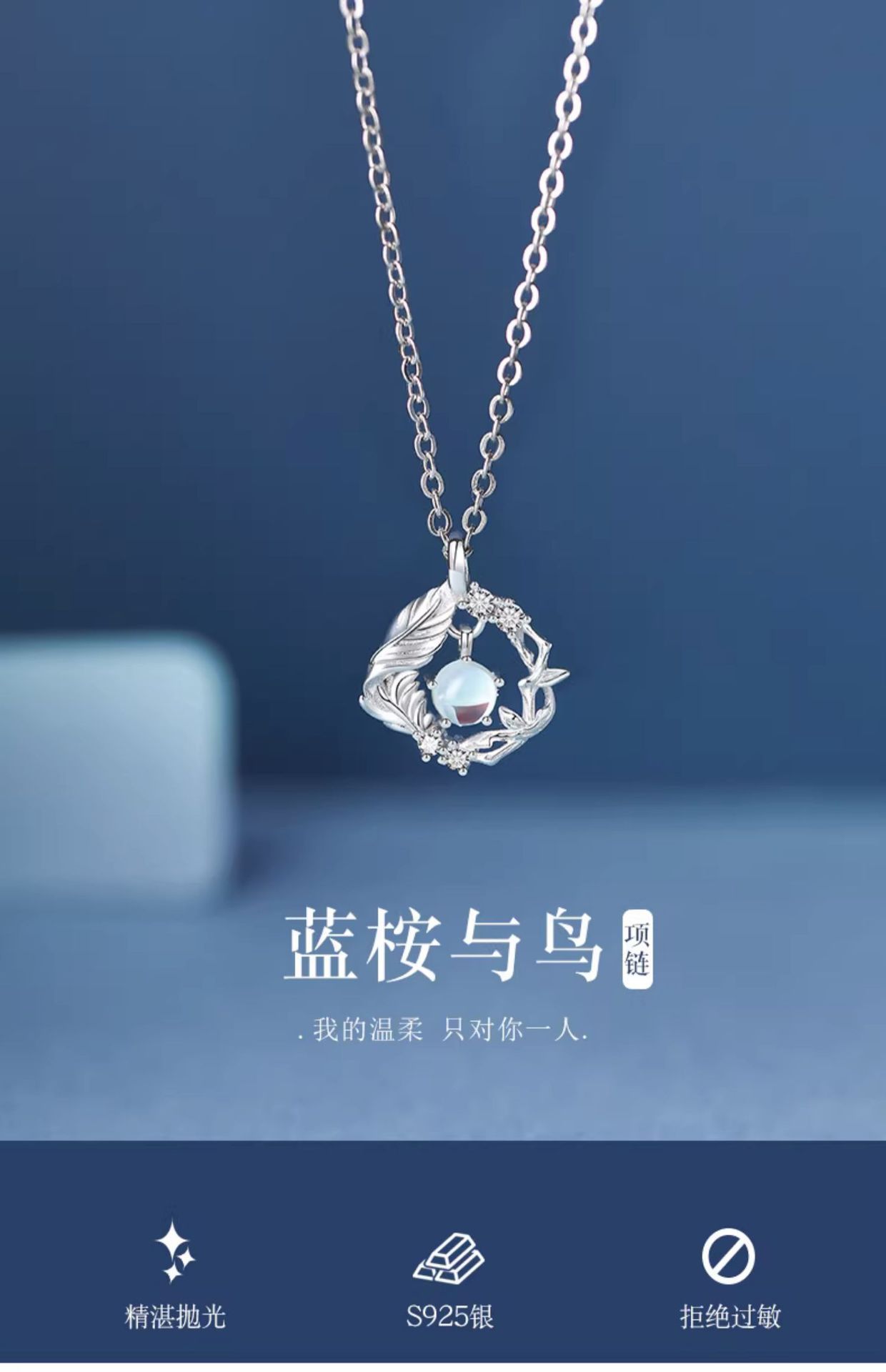 蓝桉与鸟S999足银项链女生2024新爆款轻奢小众七夕生日礼物送女友-阿里巴巴