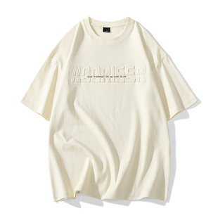 240g落肩纯棉短袖t恤男夏季美式复古五分袖潮牌潮流ins高级感上衣-阿里巴巴