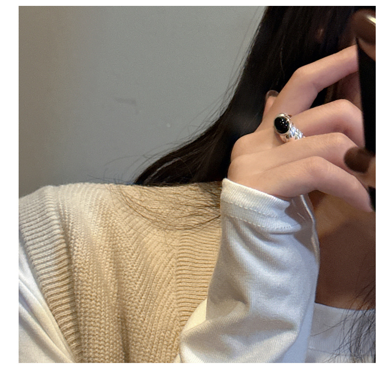 S925纯银韩版时尚INS风黑玛瑙套装戒指韩国款简约时髦指环批发-阿里巴巴