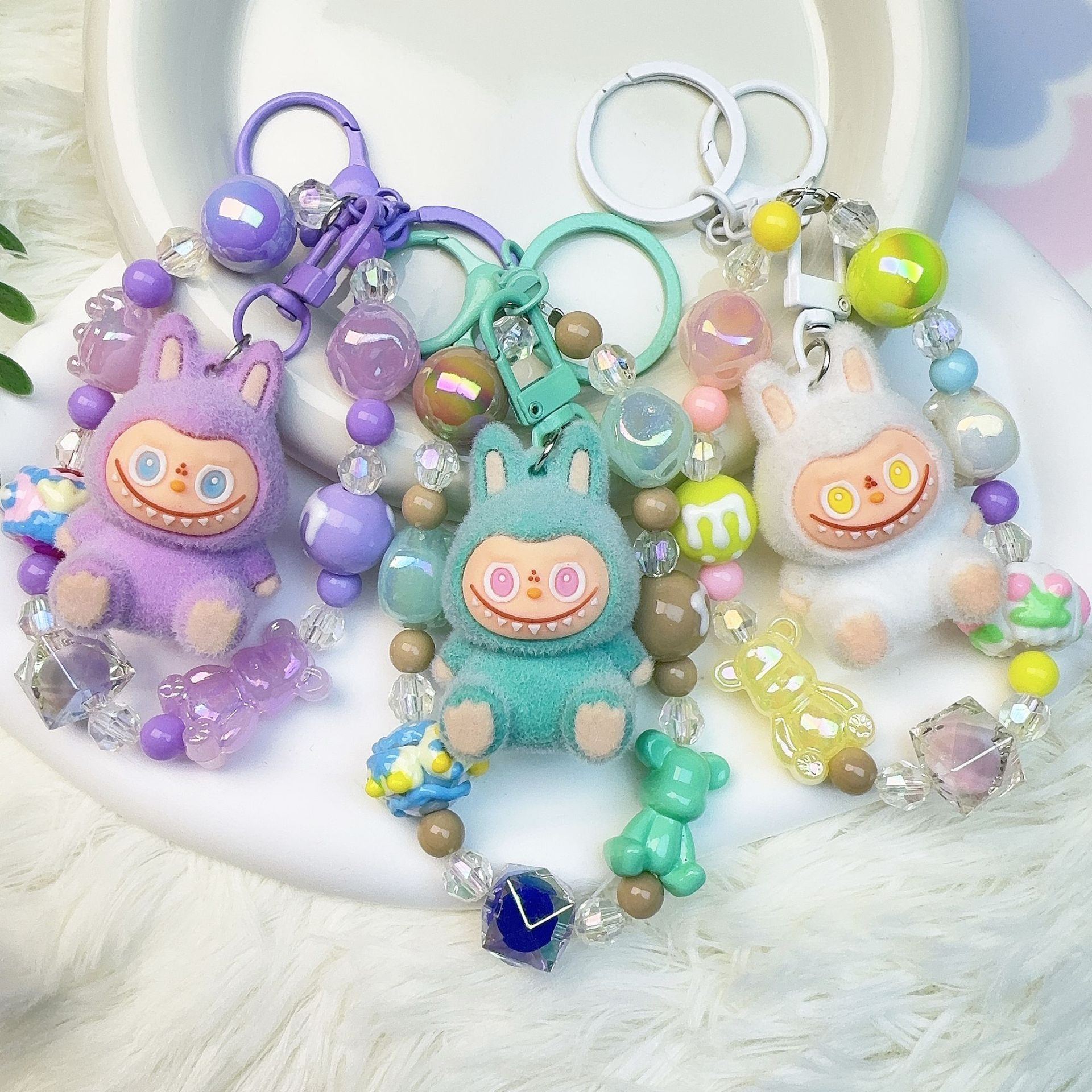 新款大号植绒拉布labubu钥匙扣公仔挂件跨境萌粒卡通包包配饰礼物-阿里巴巴