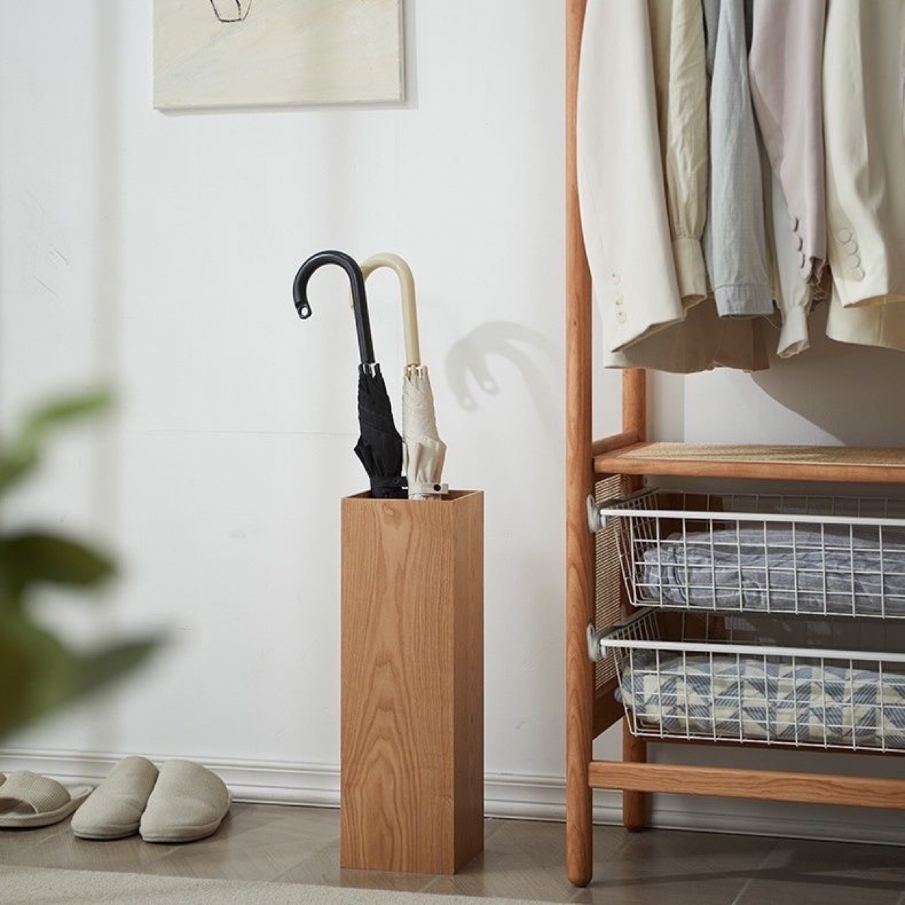 木质雨伞架实木伞筒北欧轻奢酒店别墅家用商用入户客厅整理收纳盒-阿里巴巴