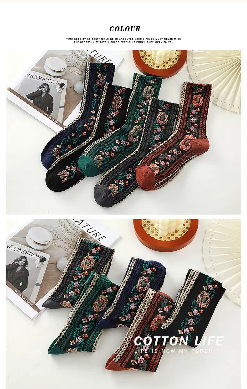 女士袜子防寒居家春秋秋冬款宫廷立体中筒棉袜复古风长款奶奶休闲-阿里巴巴