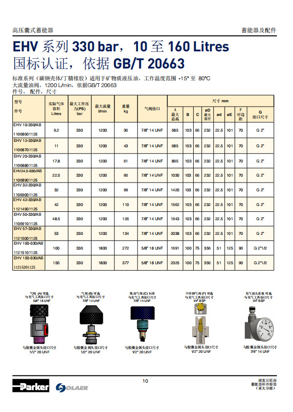 派克奥莱尔 Parker Olaer 囊式蓄能器EHVF 32-330/AB 工厂直发-阿里巴巴