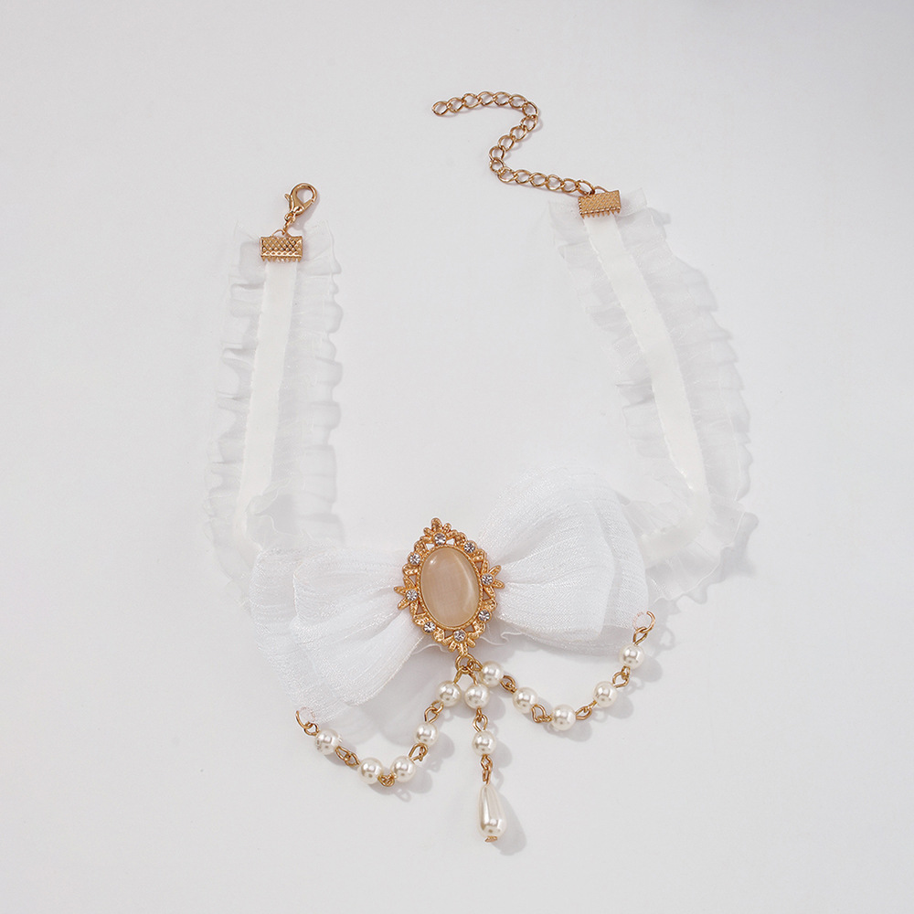 N9101欧美复古蝴蝶结项链 合金仿珍珠项饰星月吊坠锁骨链女-阿里巴巴