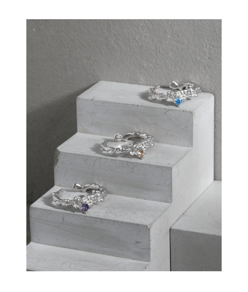 590韩版ins小众设计感不规则微镶锆石肌理质感S925纯银开口戒指女-阿里巴巴