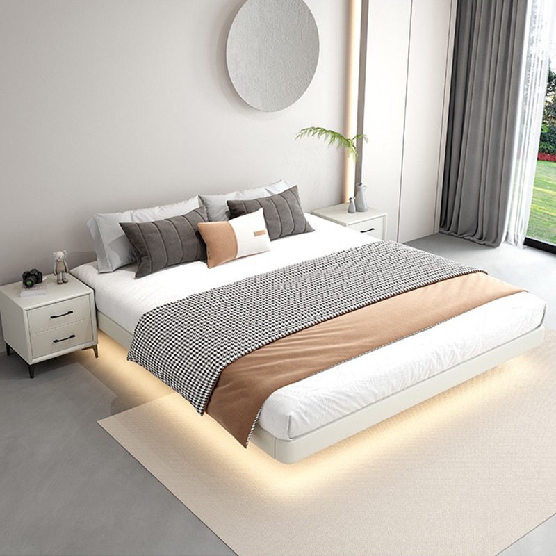 Light luxury tatami solid wood bed without bedside suspension mute row ...