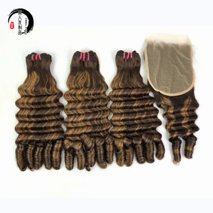 P4/30 human funmi hair Pixie Curl double drawn Closure-阿里巴巴