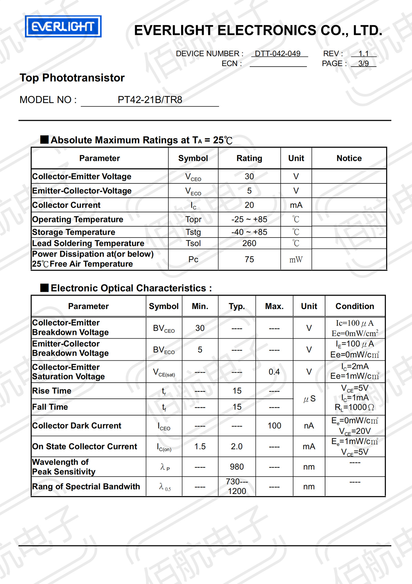光敏三极管 PT42-21B/TR8 台湾亿光电子 EVERLIGHT 红外线接收管-阿里巴巴