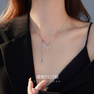 榕树下S925银简约猪鼻子项链女小众设计锆石吊坠流苏锁骨链新款潮-阿里巴巴