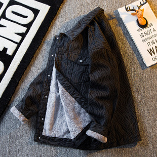 男装重磅冬季加绒加厚外套男高级感痞帅潮牌印花男士保暖牛仔夹克-阿里巴巴