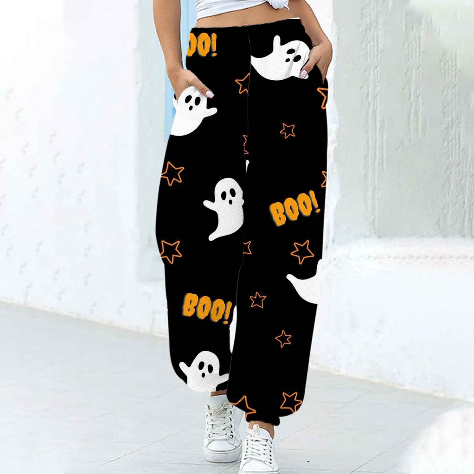 Women's Fashion Loose Halloween Funny Print Ankle Banded Pants ...