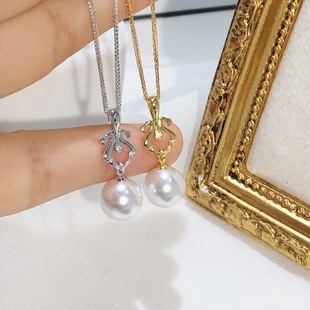 DIY珍珠配件 S925纯银珍珠吊坠空托项链坠女 配8-10mm圆珠-阿里巴巴