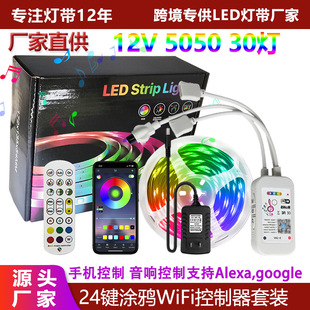 跨境专供5050灯带套装12V30灯RGB24键LED灯带音乐蓝牙氛围灯-阿里巴巴