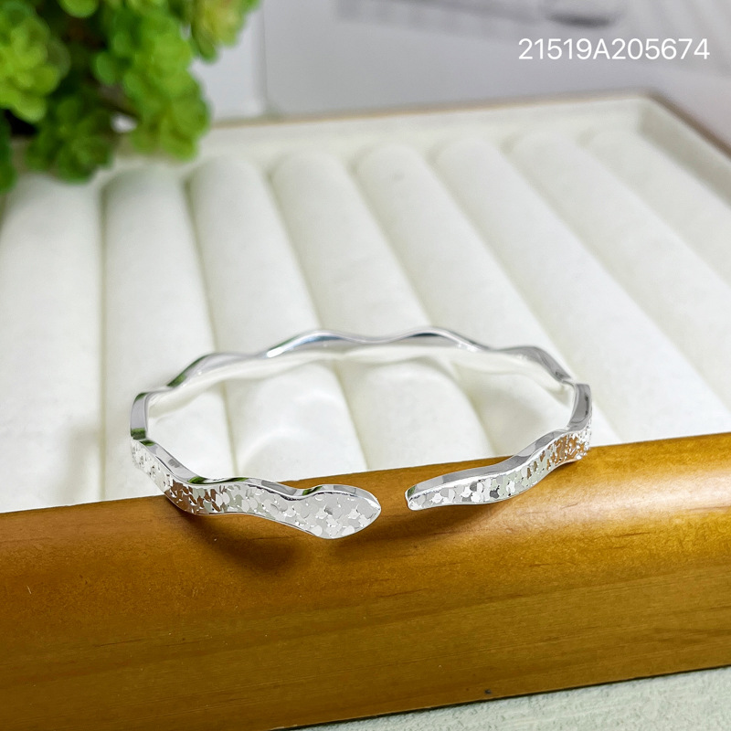 s999纯银手镯女灵蛇碎碎冰实心开口手环蛇年本命年时尚高级感手饰-阿里巴巴