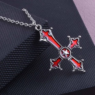 跨境血红色哥特式倒十字吊坠项链 饰品欧美朋克风十字架-阿里巴巴