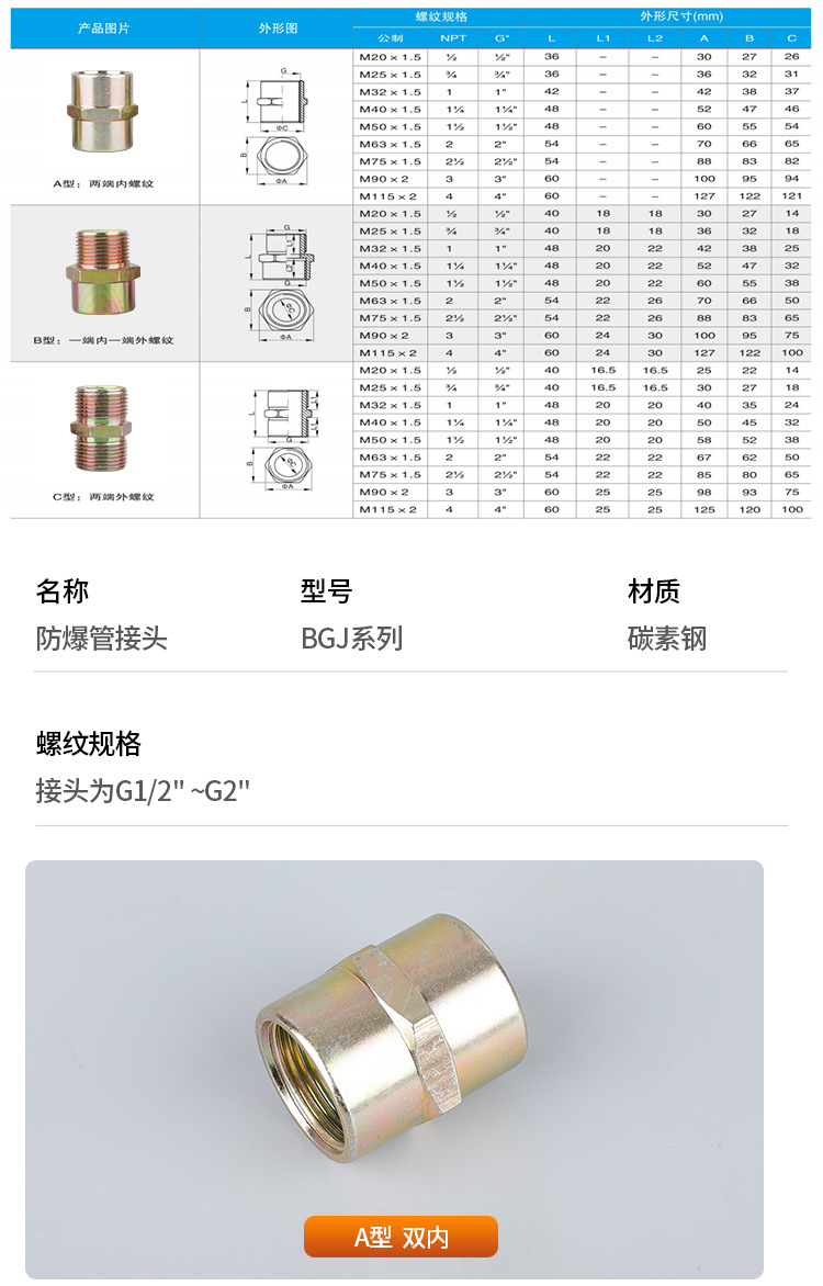BGJ防爆管接头G3/4内外丝螺纹6分直接头碳钢不锈钢防爆穿板接头-阿里巴巴