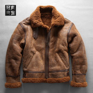 AVFLY 欧美空飞行员B3皮毛一体夹克男澳洲加厚绵羊皮皮衣-阿里巴巴