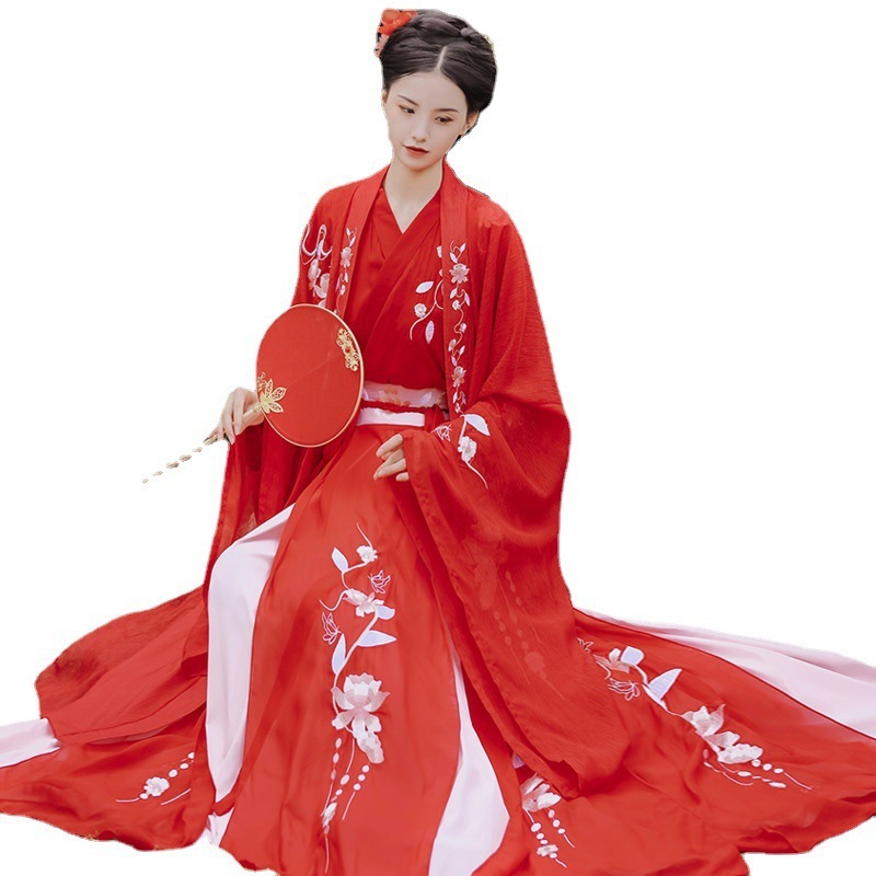 Red chinese Hanfu fairy princess empress cosplay dress Cross collar ...