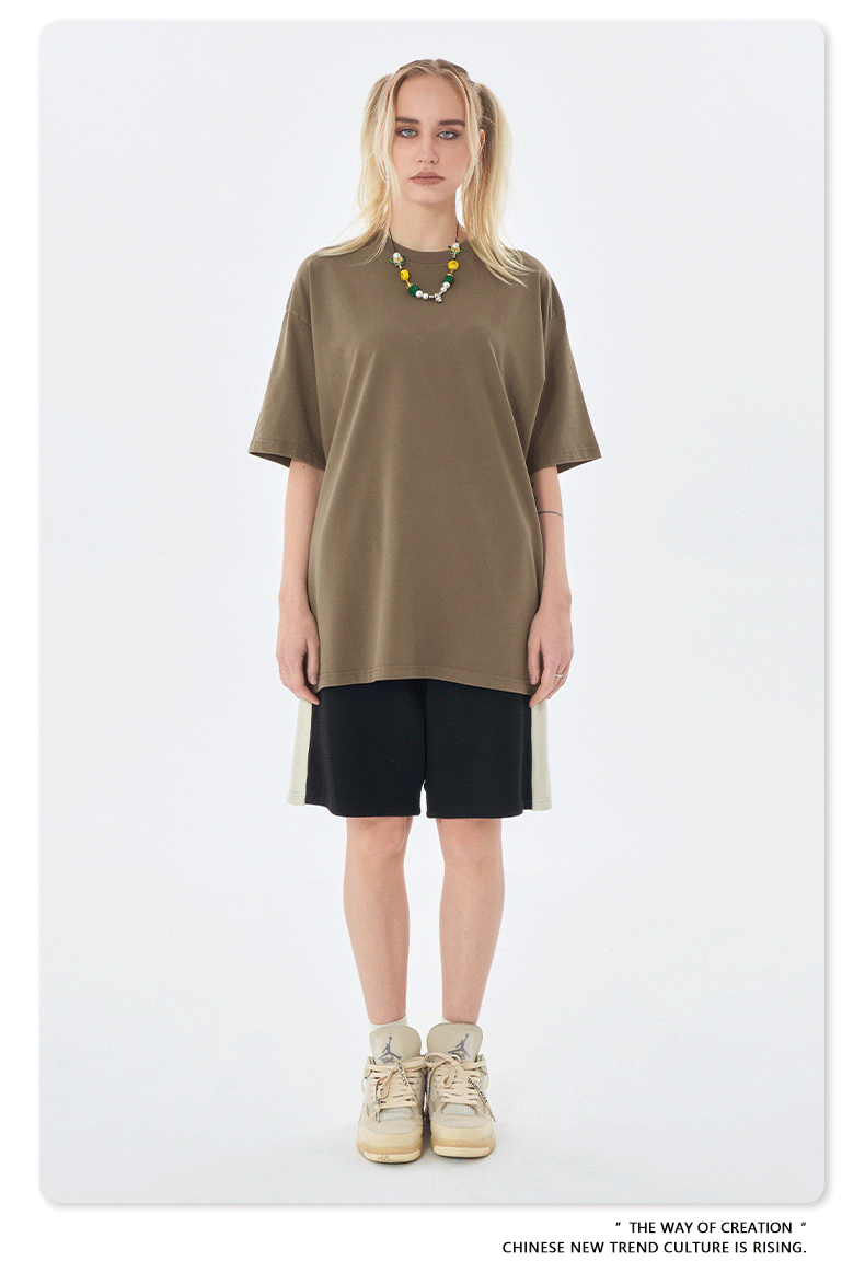 BE男装|2023夏季新款大地色260G宽松短袖欧美ins潮牌重磅T恤男-阿里巴巴