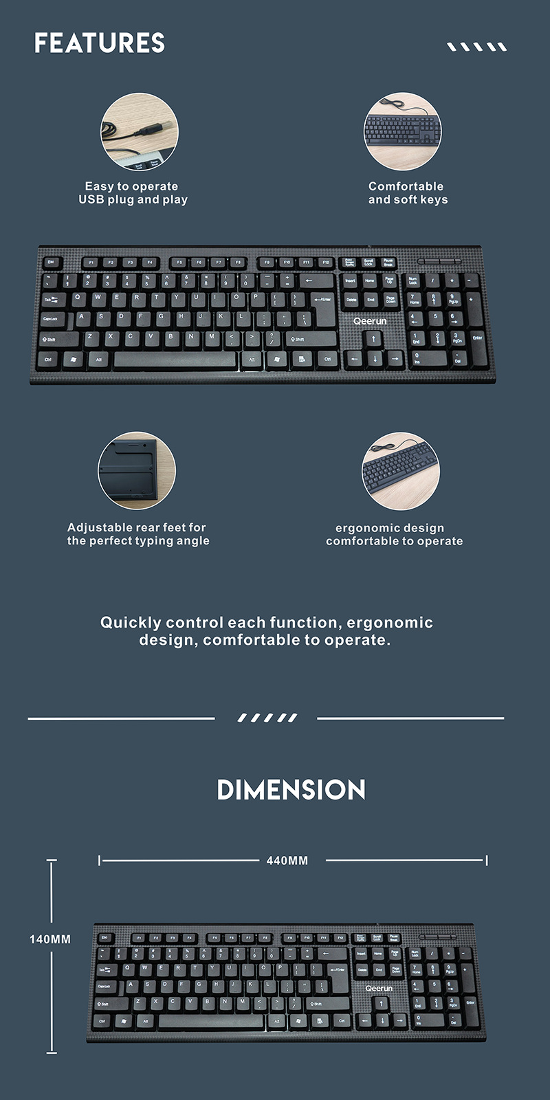 QRC-KB102 Wired Keyboard Teclado 有线标准键盘 黑色104键现货-阿里巴巴
