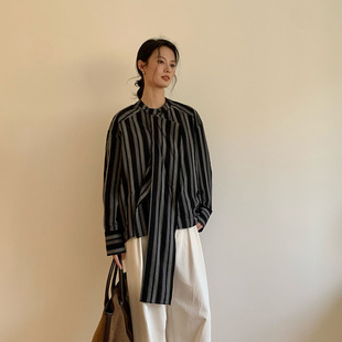 NEIHE内赫复古条纹飘带设计感长袖宽松女式衬衫女春秋新款252219-阿里巴巴