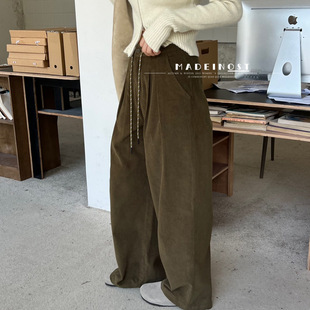 MADEINOST女装秋季新款水洗灯芯绒高腰休闲裤女宽松高级感阔腿裤-阿里巴巴