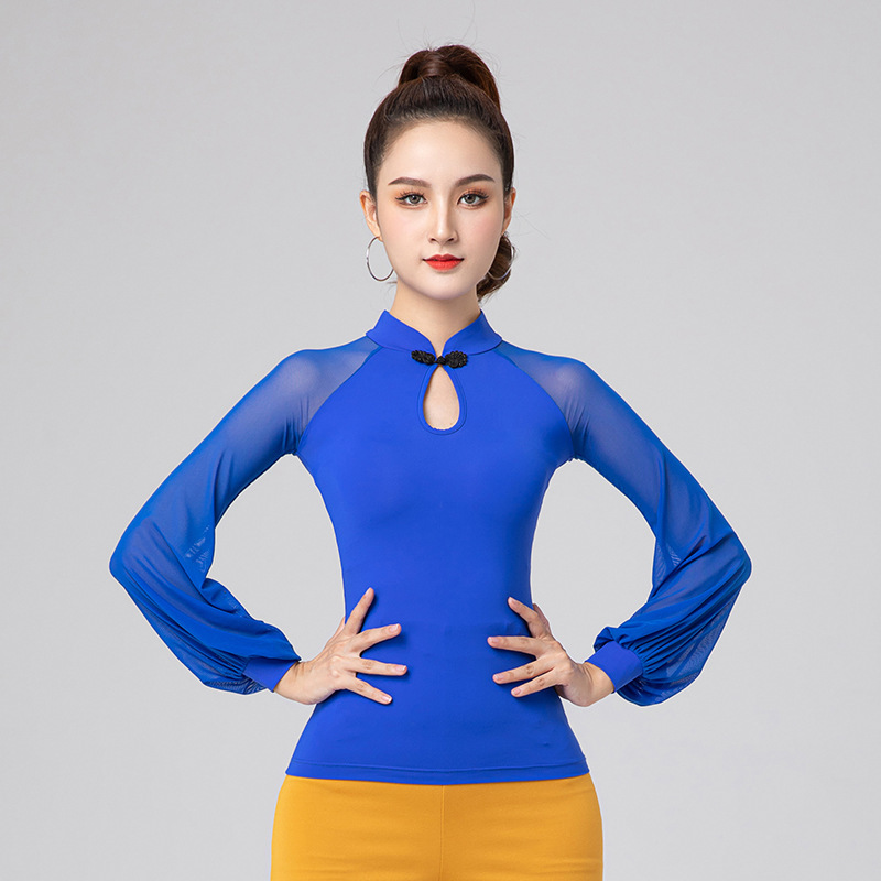 Women girls black red royal blue Latin ballroom dance tops female ...