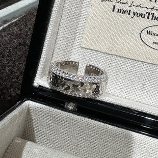 s925纯银CNC车花戒指轻奢简约个性欧美跨境波光粼粼开口指环首饰-阿里巴巴