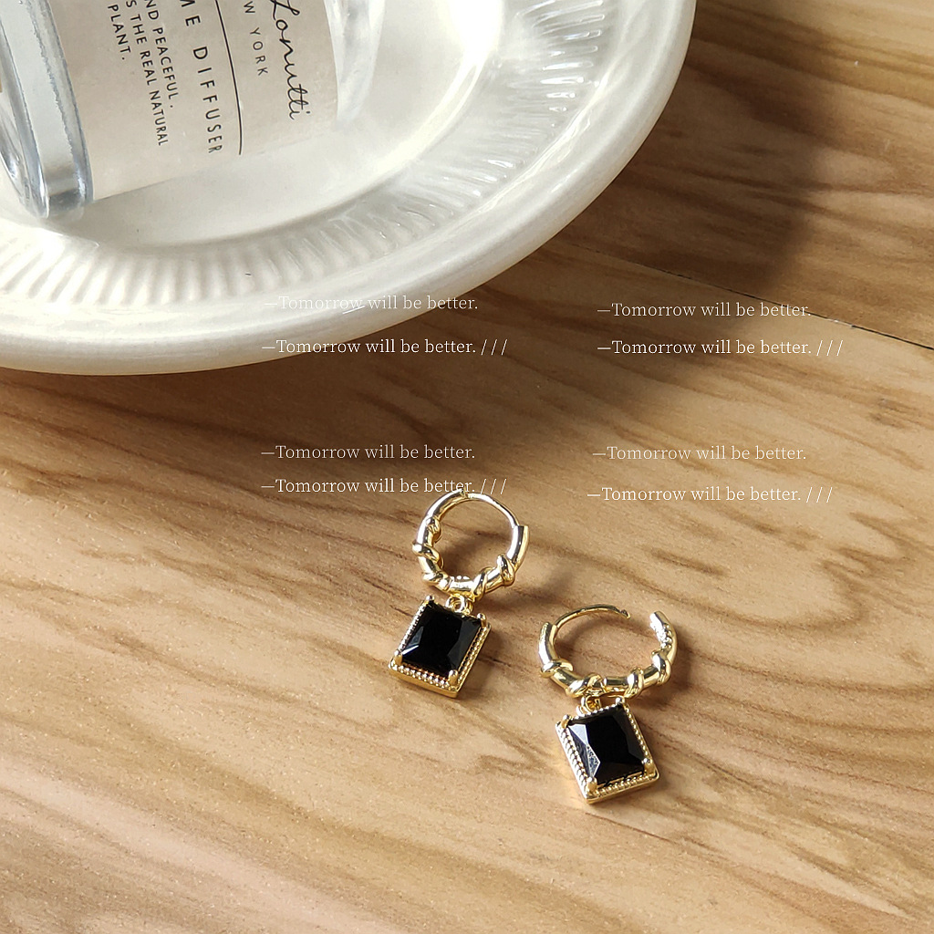 镶锆石！方形几何镀14K创意耳饰工厂酷酷女孩bi备耳环日韩ins耳扣-阿里巴巴