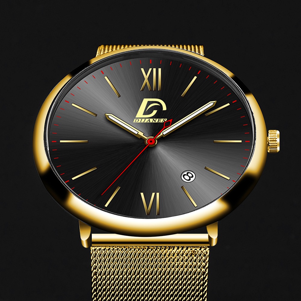 DIJANES 跨境爆款男士不锈钢日历手表韩版简约风学生手表夜光腕表-阿里巴巴