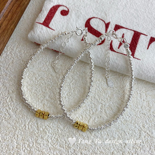 S925纯银S999足银轻奢精致奶酪圆环形碎银子手链小众简约银圈手饰-阿里巴巴