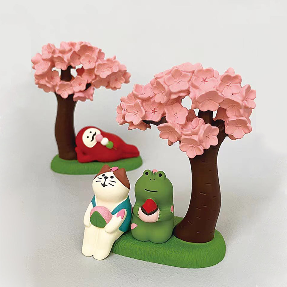 日式猫咪可爱赏花ZAKKA樱花抹茶INS潮玩公仔DIY树脂工艺品小摆件-阿里巴巴