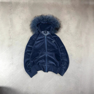 跨境秋冬新款丝绒拉链连帽卫衣毛领精致刺绣 logo轻奢复古卫衣-阿里巴巴