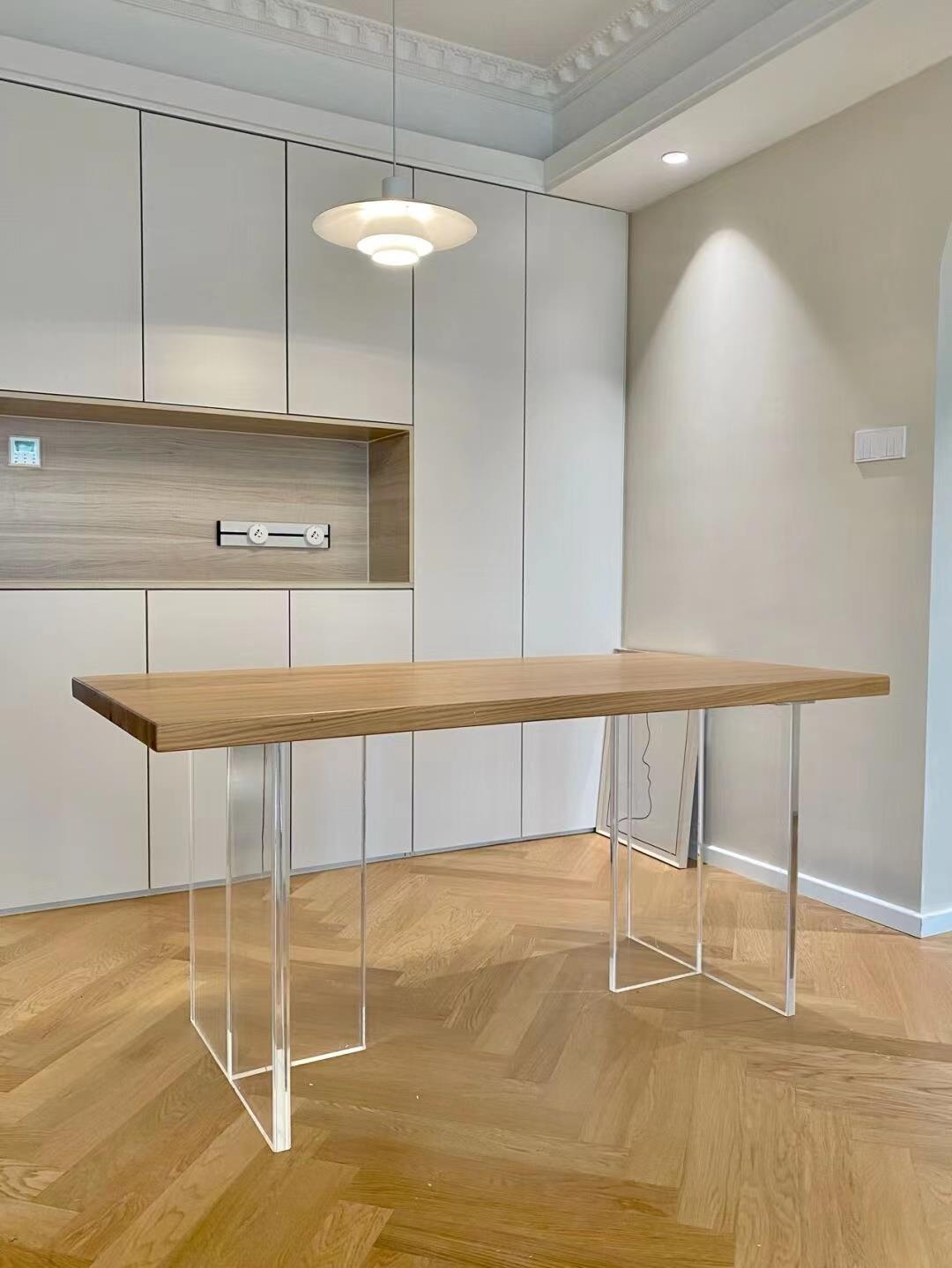 轻奢亚克力悬空餐桌 家用实木白色吃饭桌子 设计师创意书桌工作台-阿里巴巴