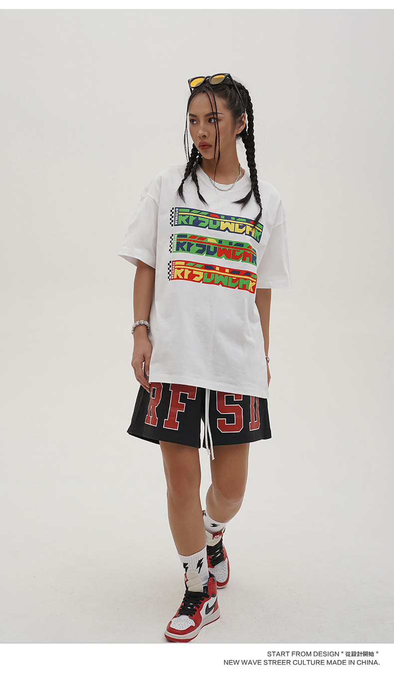 RFSD男装|幻彩字T恤2023夏季新品潮牌版型220g纯棉宽松短袖t恤男-阿里巴巴